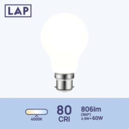 LAP B22 A60 LED Light Bulb Milky 806lm 4.9W 4 Pack - Screwfix
