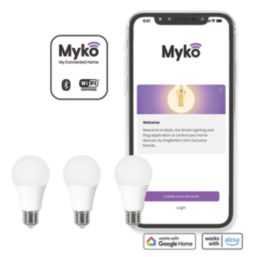 LAP Myko E27 A60 RGB & White LED Smart Light Bulb 7.3W 806lm 3 Pack ...