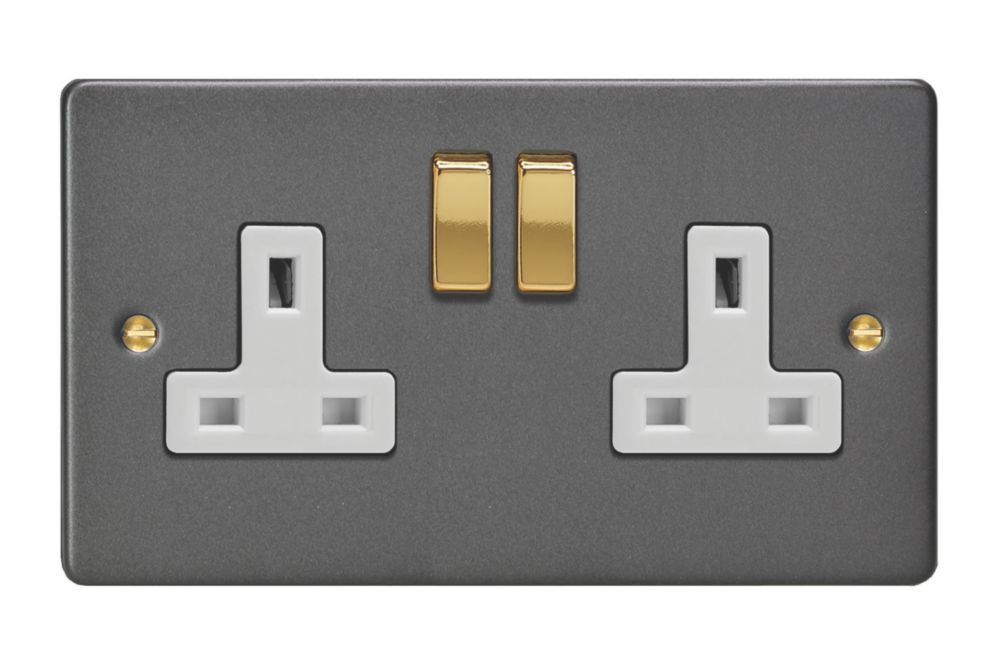 Varilight 13A 2-Gang 2-Pole Switched Socket Graphite Grey with White ...