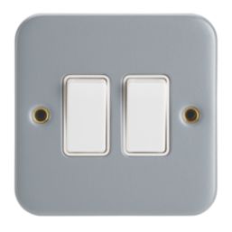 Contactum 10AX 2-Gang 2-Way Metal Clad Light Switch with White Inserts ...