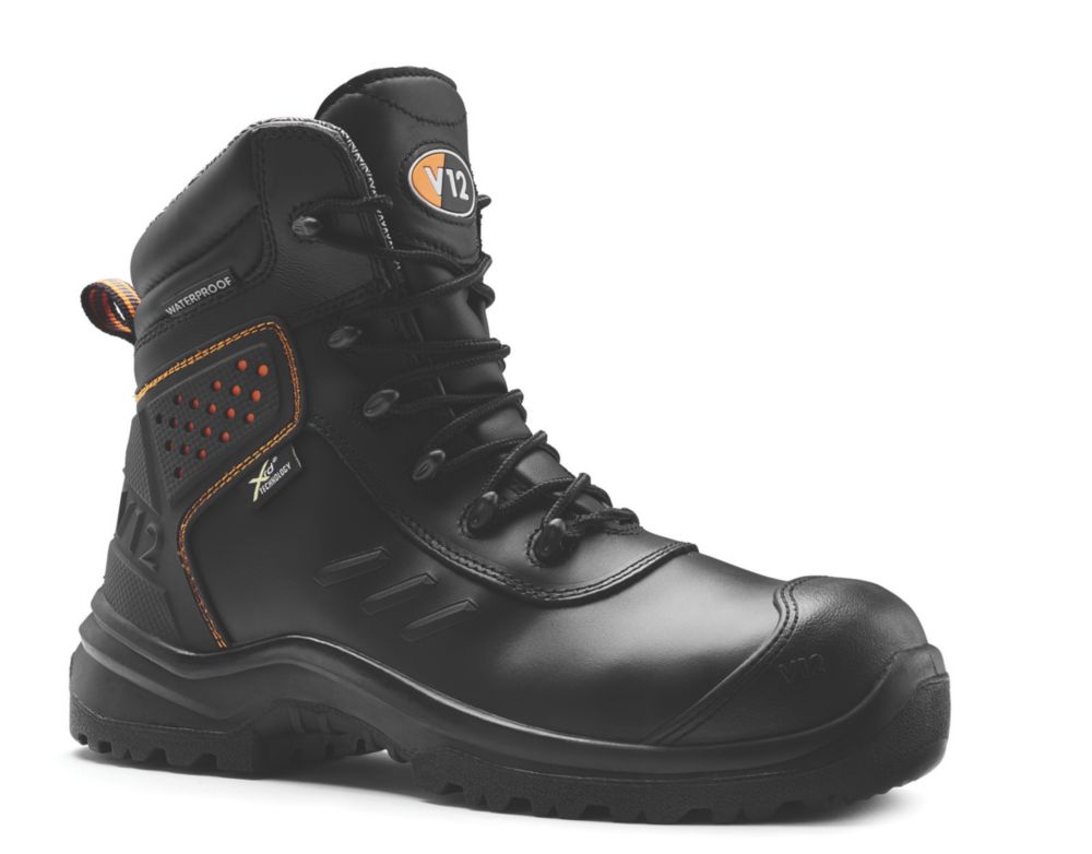 V12 Footwear Defender Size 10 Black Waterproof Safety Boots - Screwfix