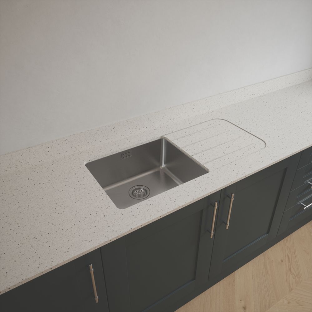 Metis Ice Kitchen Worktop with 1 Bowl Stainless Steel Sink 3050mm x ...