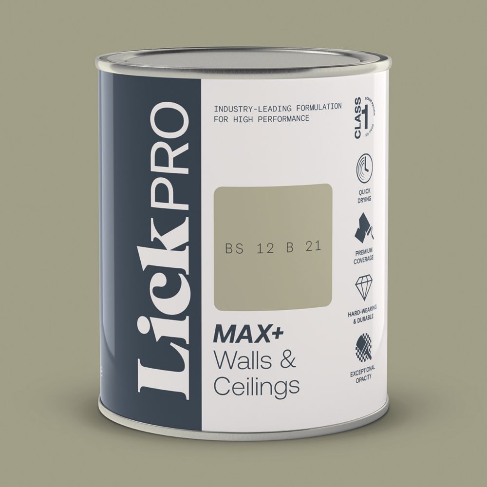 LickPro Max+ 1Ltr Green BS 12 B 21 Matt Emulsion Paint - Screwfix