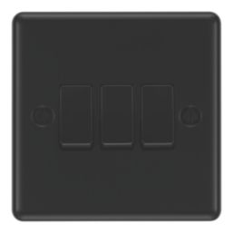 LAP 20A 16AX 3-Gang 2-Way Switch Matt Black with Black Inserts - Screwfix