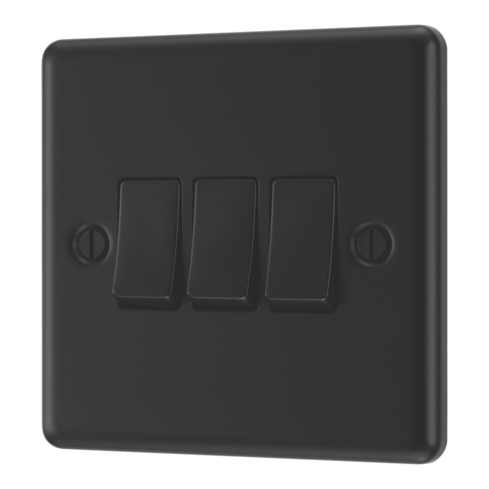 LAP 20A 16AX 3-Gang 2-Way Switch Matt Black with Black Inserts - Screwfix